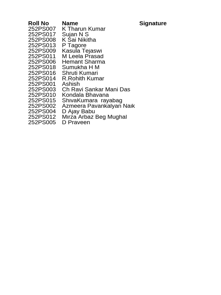 Student Roll Call List | PDF