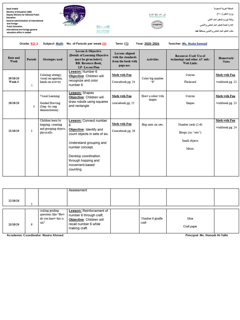 KG-2, Math Lesson Plan, Week 8 | PDF | Lesson Plan | Learning