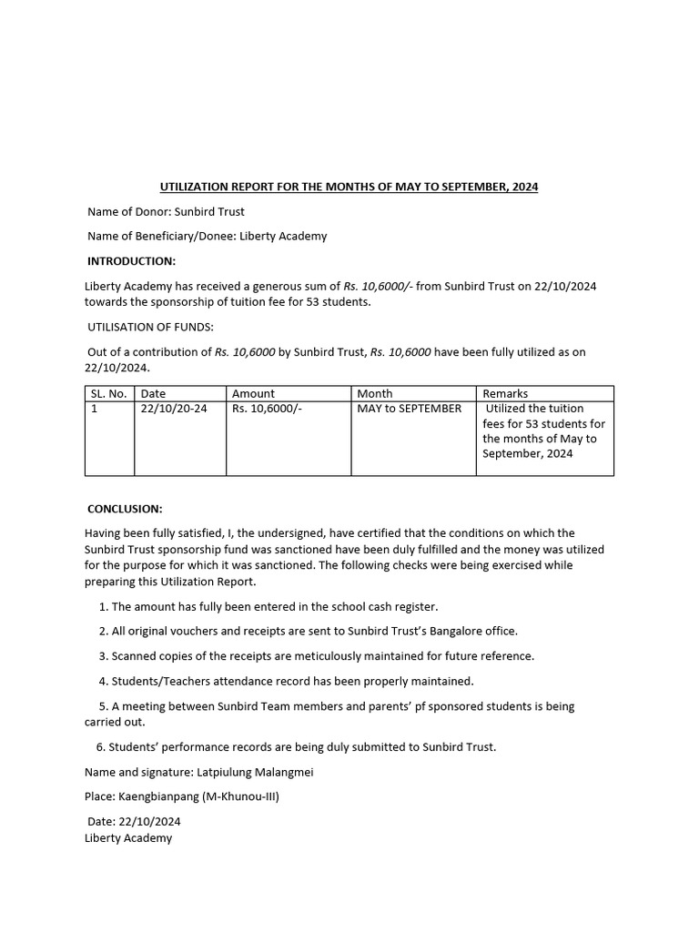 Utilization Report for the Months of May to September | PDF