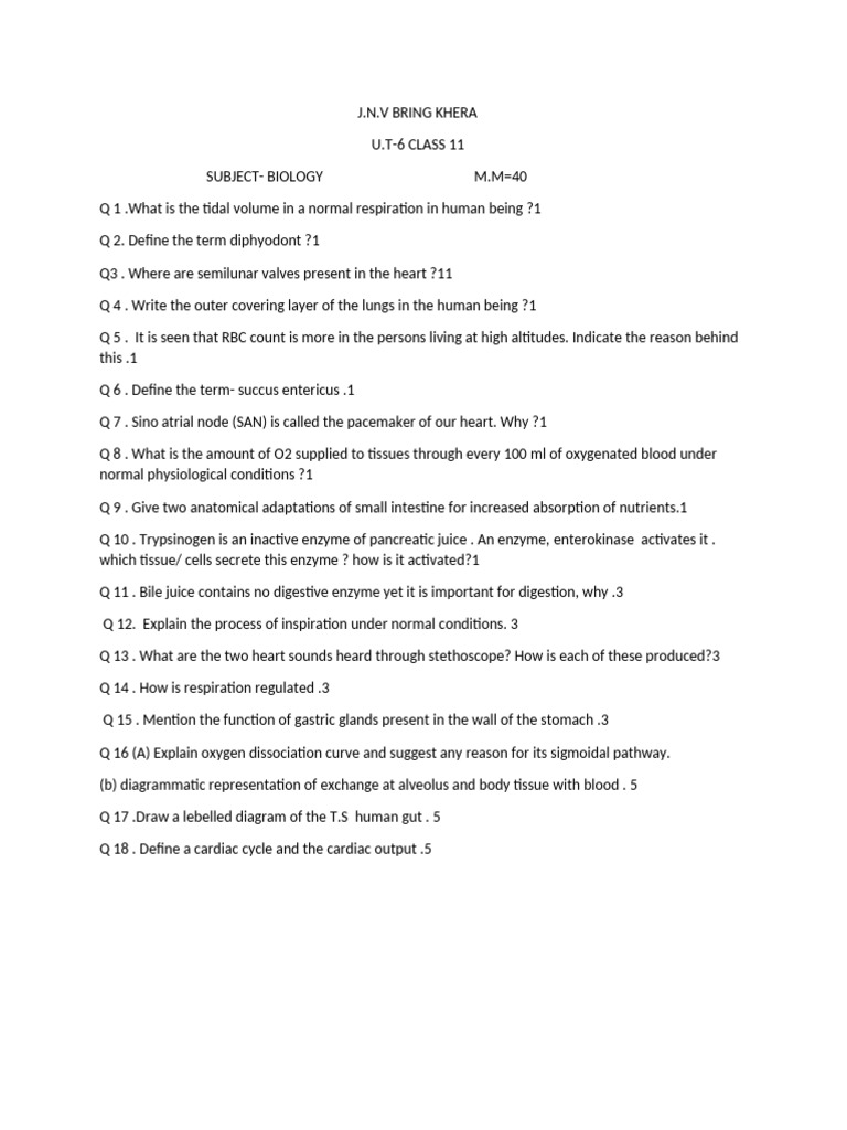 Ut 6 Class 11 Bio | PDF