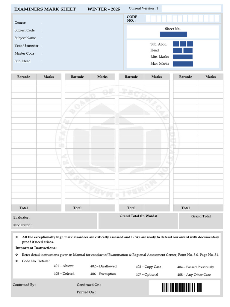 Exam Mark Sheet for Automobile Engineering | PDF