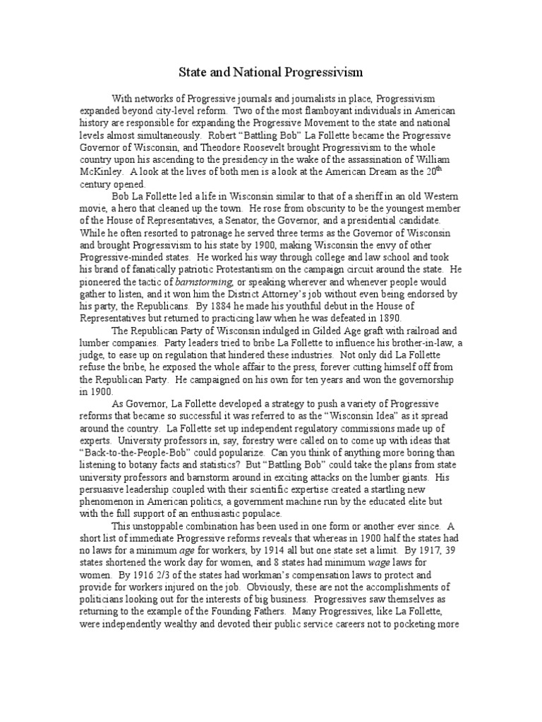 State and National Progressivism | PDF | Progressivism In The United ...