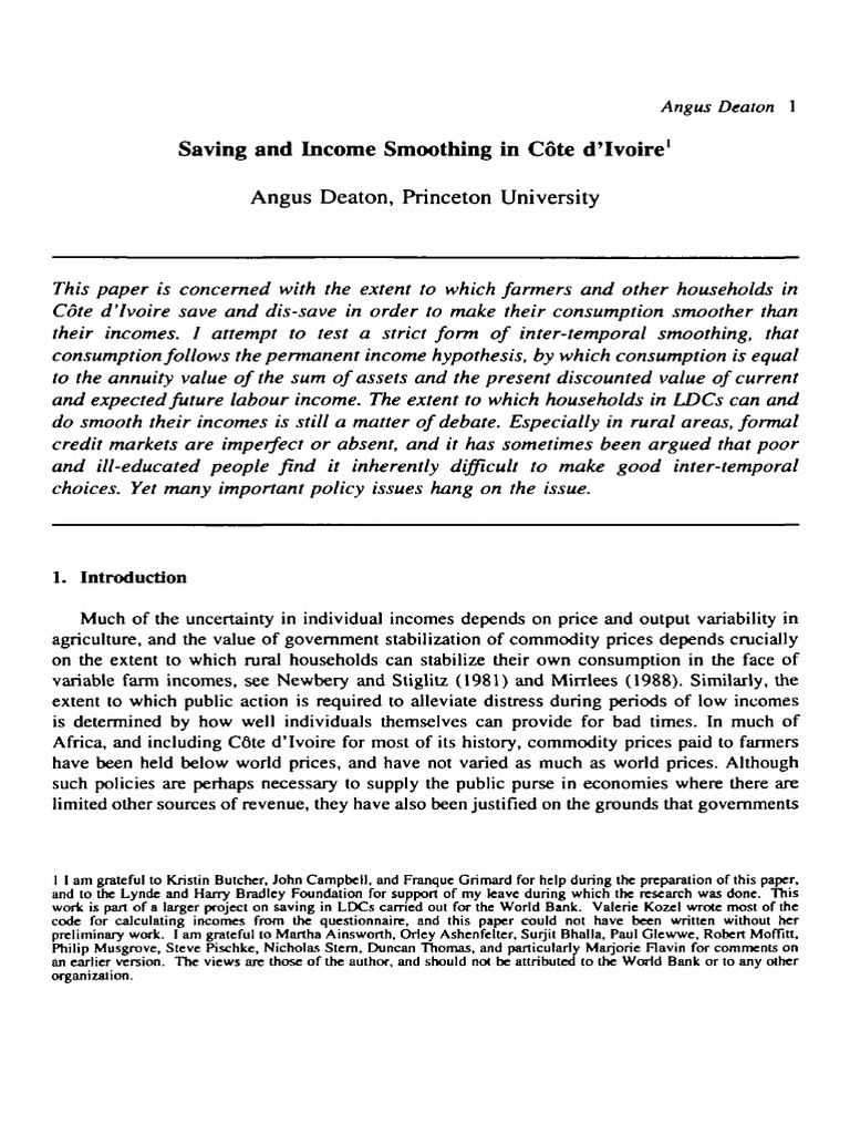 Deaton_Saving_and_Income_Smoothing | PDF | Fixed Effects Model ...