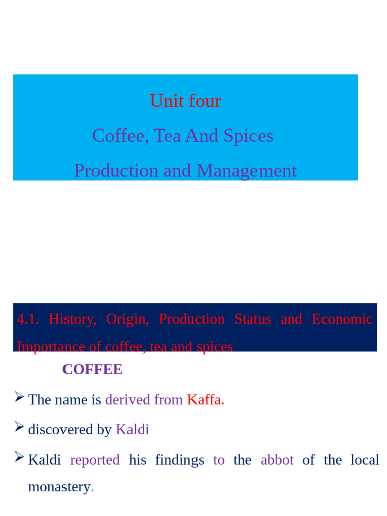 Agriculture Grade 12 Unit Four | PDF | Coffee | Tea