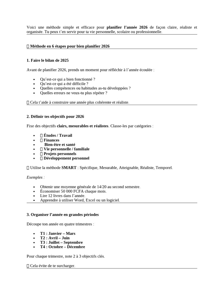 Planification efficace pour 2026 | PDF
