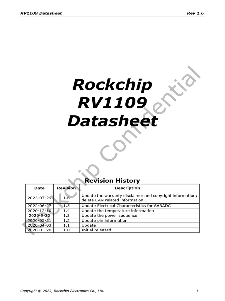 Rockchip RV1109 Datasheet V1.6 20230729 | PDF | Central Processing Unit ...