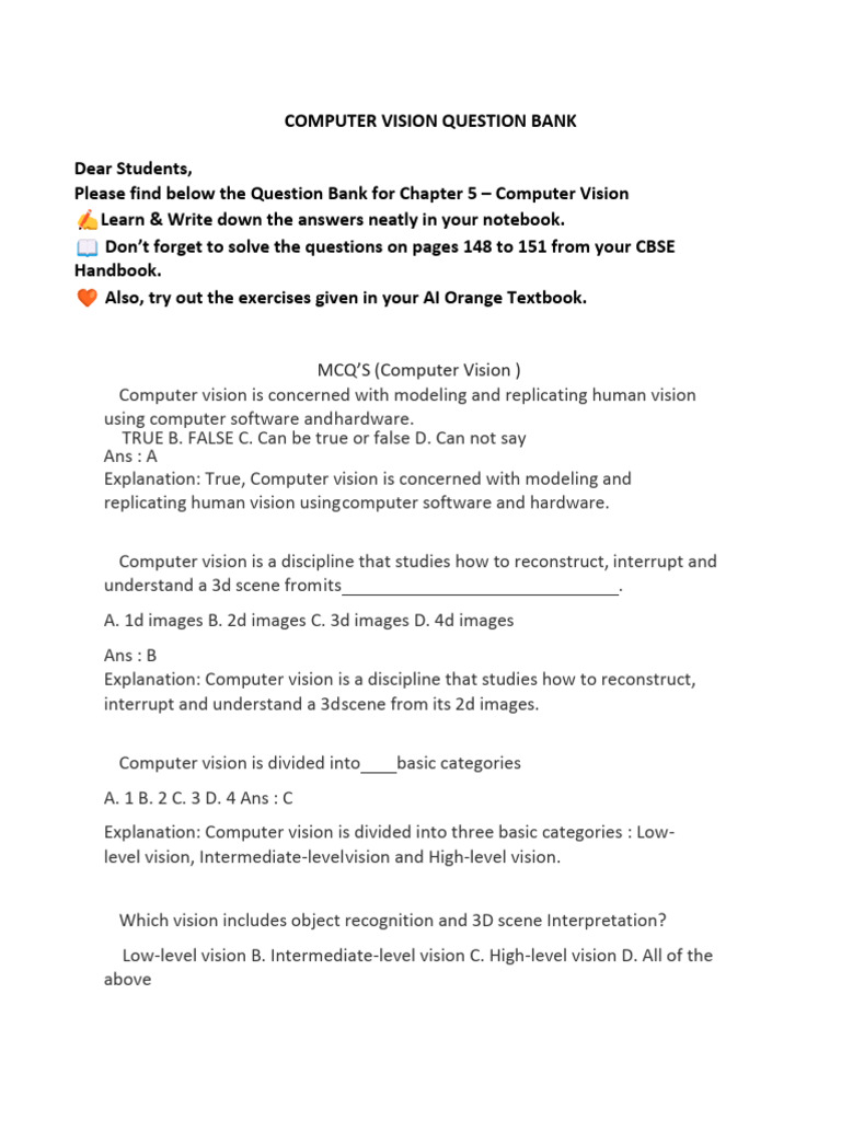 Computer Vision Question Bank for AI | PDF | Computer Vision | Convolution