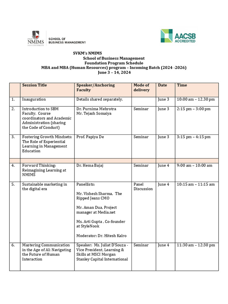 Foundation Program Schedule 2024 | PDF | Business