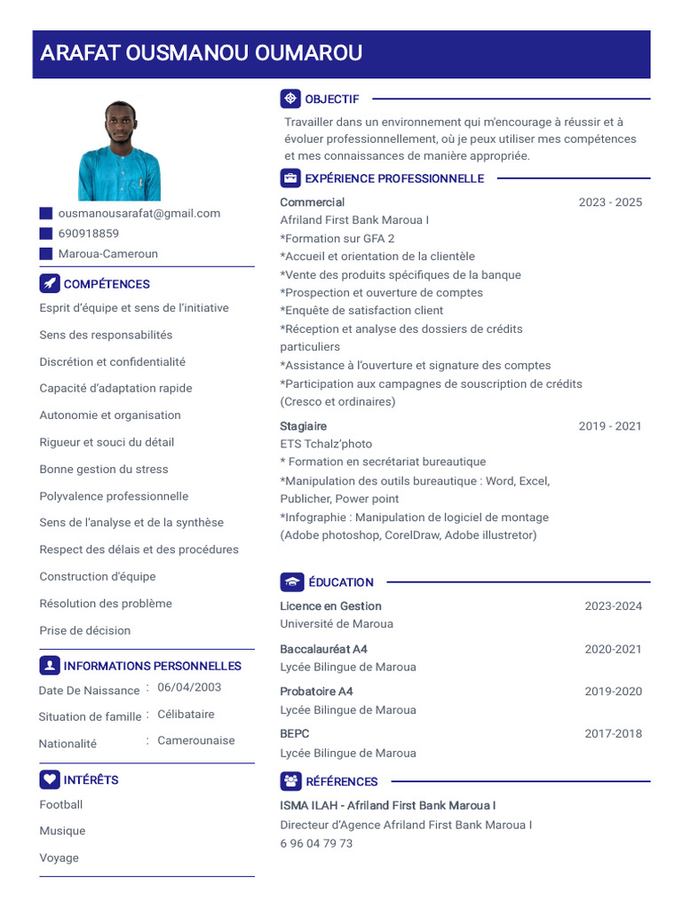 Compétences et expérience d'Arafat Ousmanou | PDF | Banques | Secrétaire