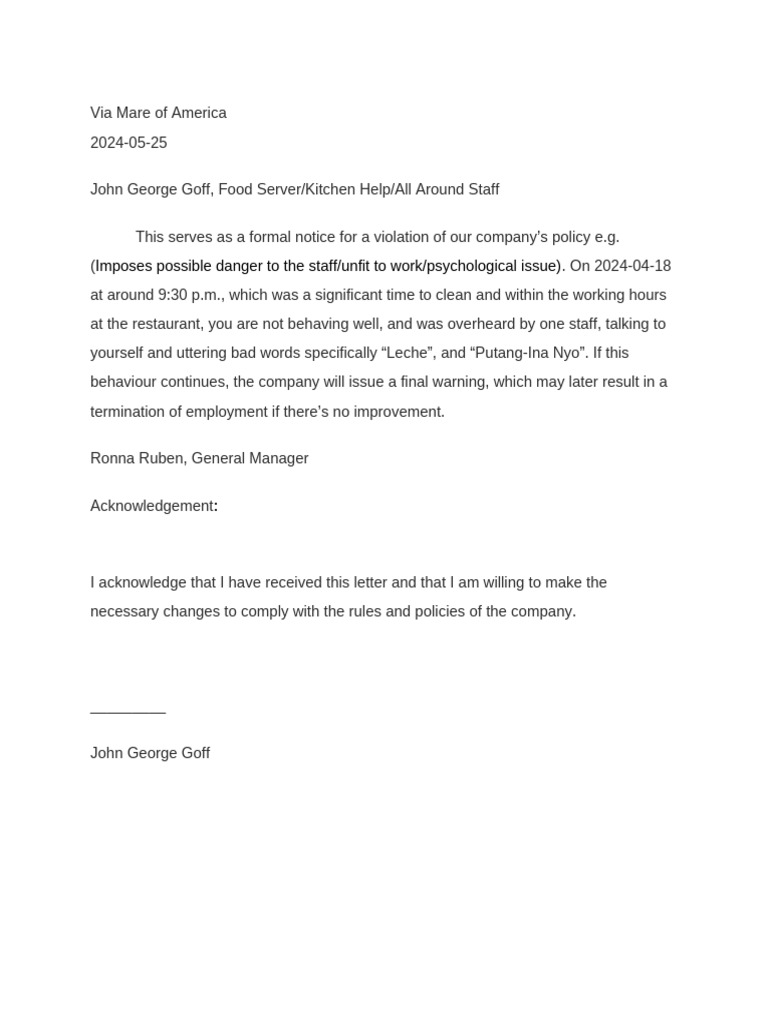 Via Mare Letter Warning | PDF