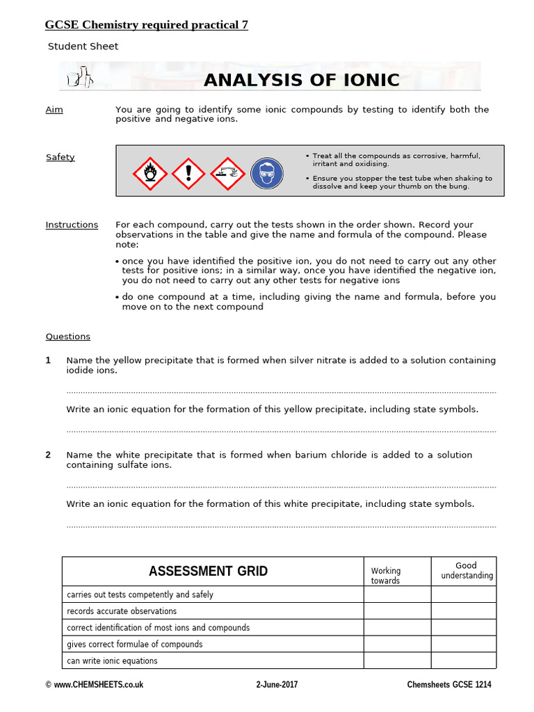Required Practical 7 - Chemsheets GCSE 1214 Practical 34 - Analysis of ...