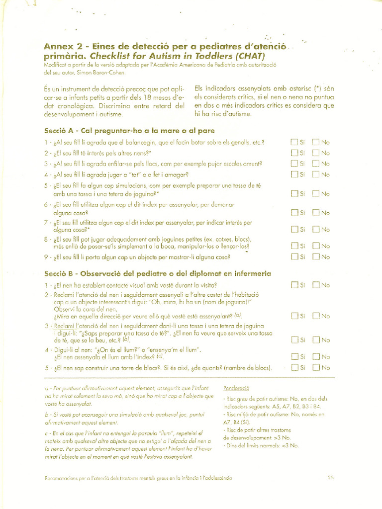 CHAT (Checklist for Autism in Toddlers) | PDF