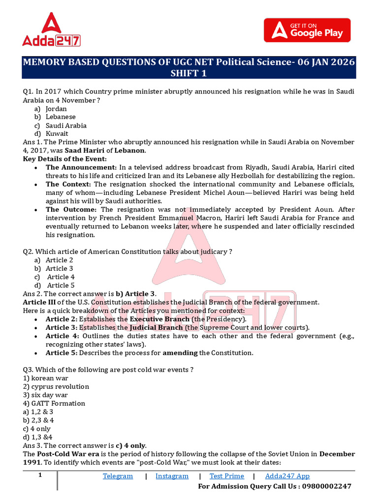 UGC NET Political Science Memory Questions | PDF | Jean François ...