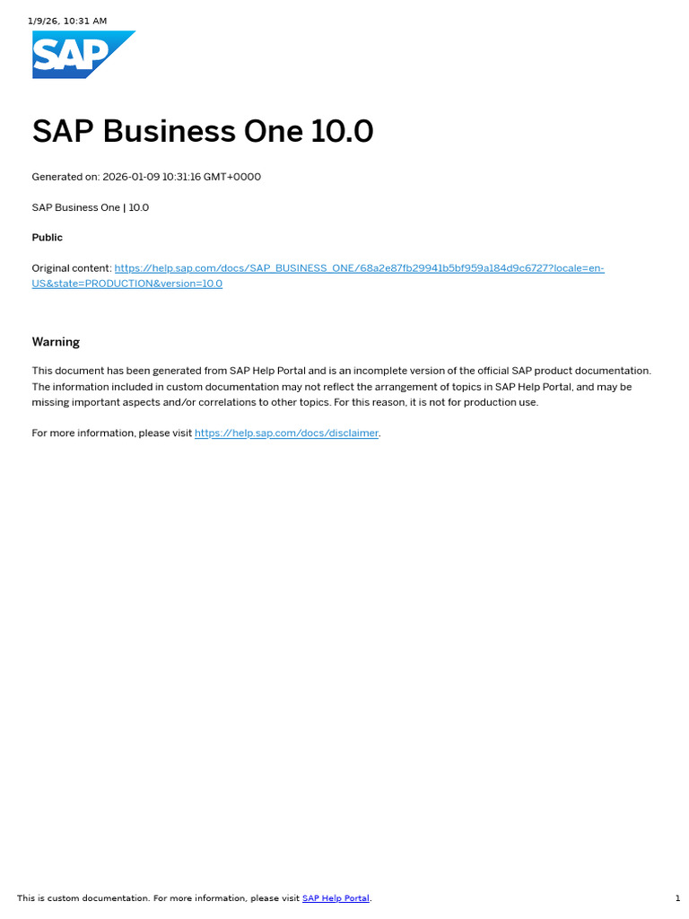 SAP Business One 10.0 Administration Guide | PDF