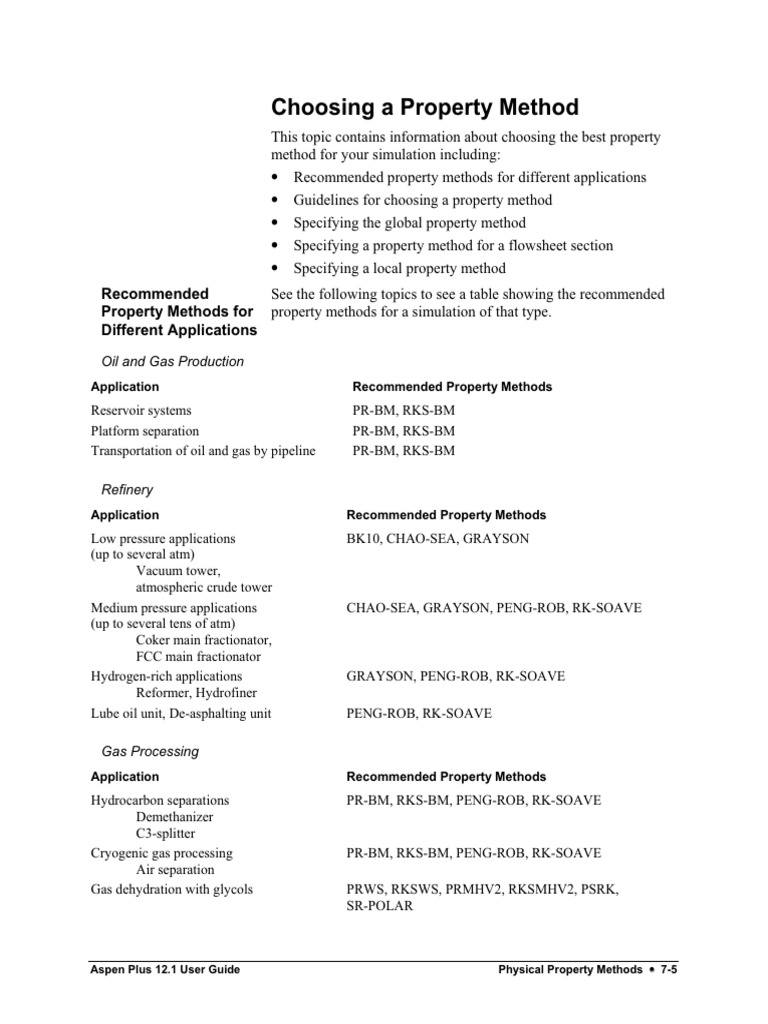 Aspen Plus 12.1 Property Method Guide | PDF | Coal | Acid