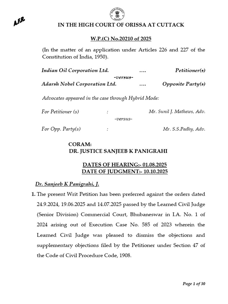 Indian Oil Corporation ( Orissa) | PDF | Arbitration | Jurisdiction