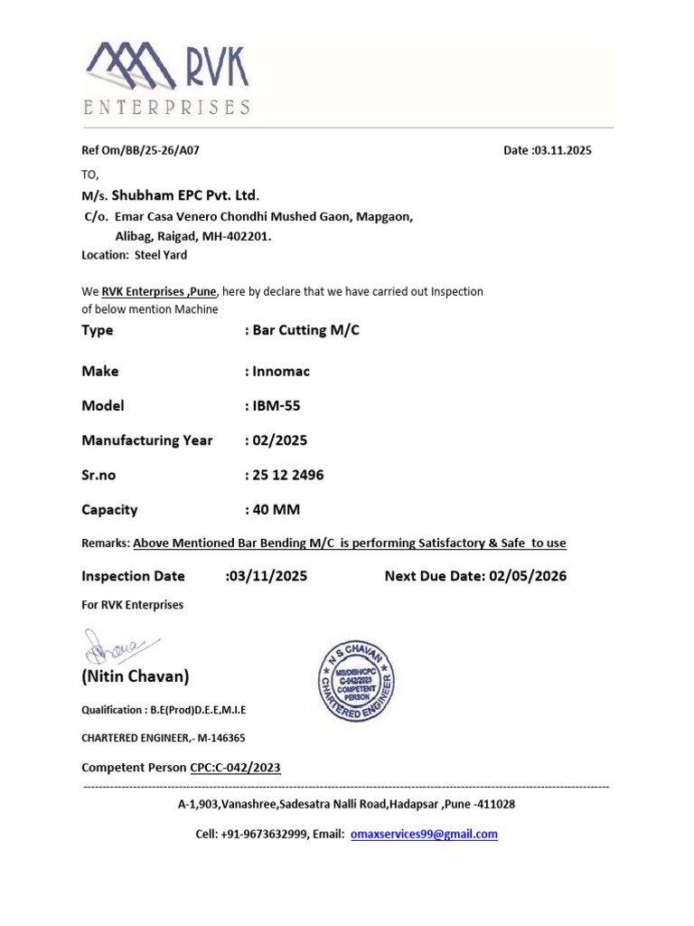 Machine Inspection Report for Bar Cutting M/C | PDF
