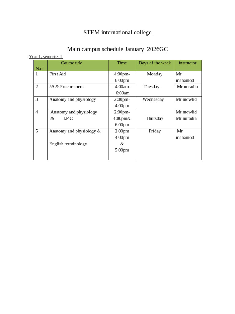 STEM College January Course Schedule | PDF