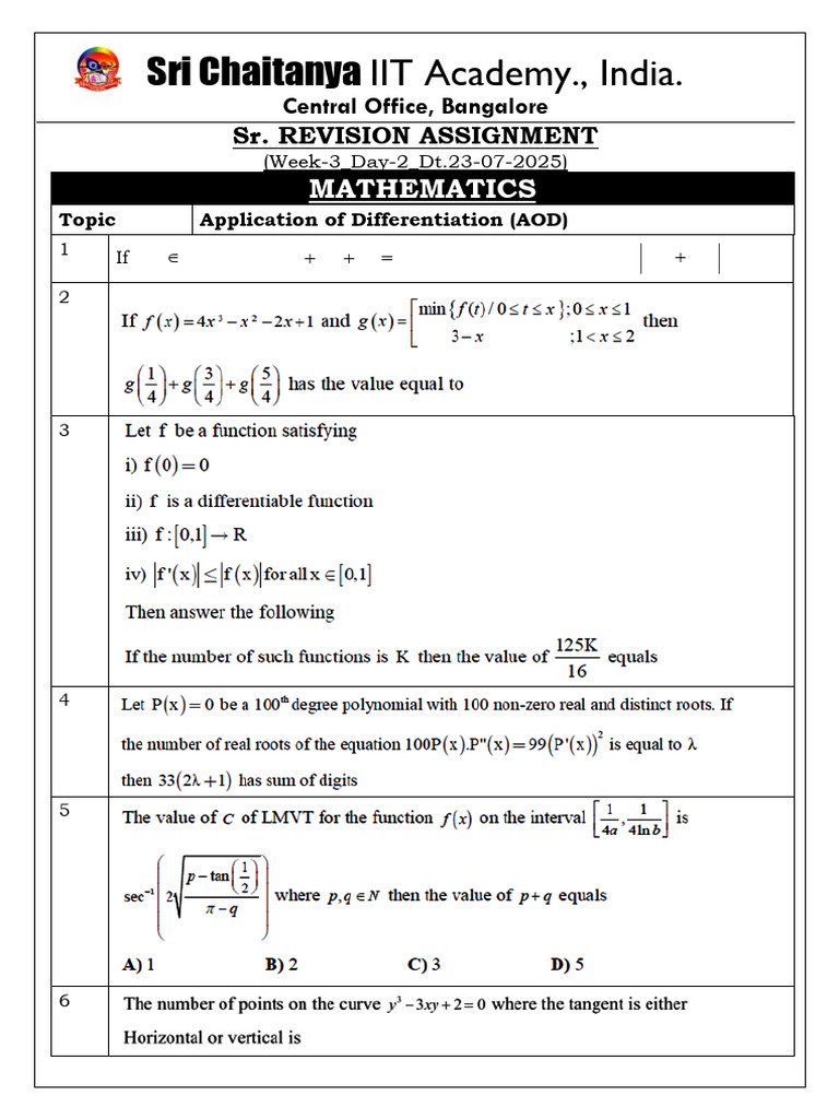 MAT_REV.ASSN_W-3_Day-2_23-07-2025 | PDF | Mathematical Objects | Mathematical Analysis