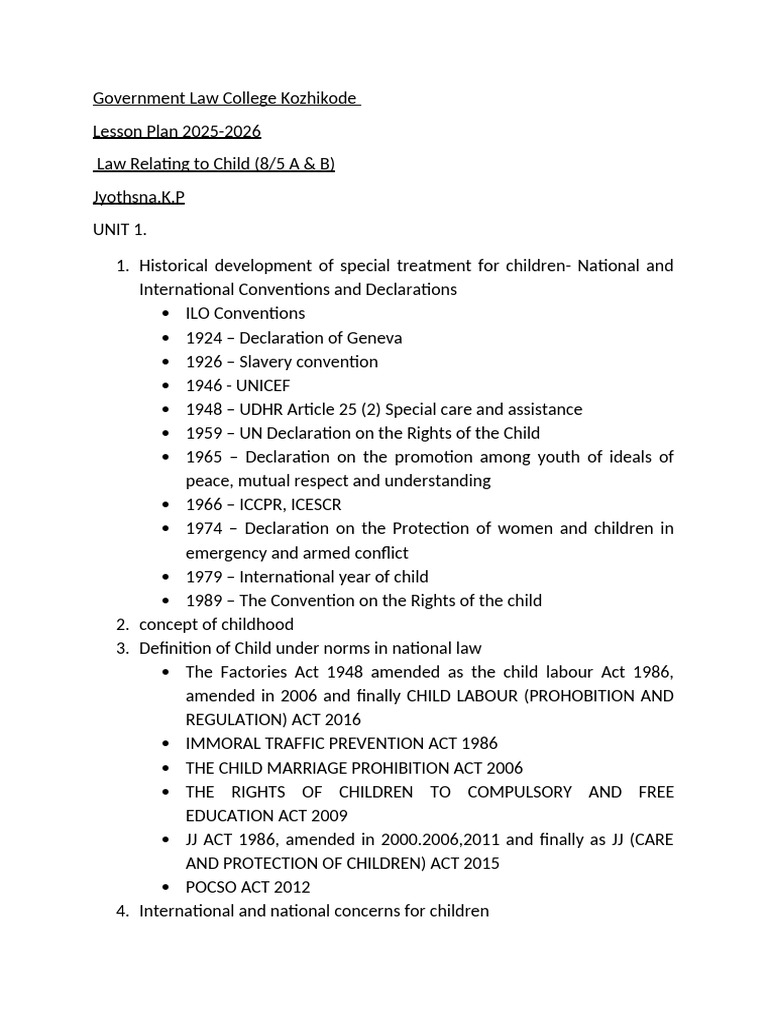 Lesson Plan for Law Relating to Child | PDF