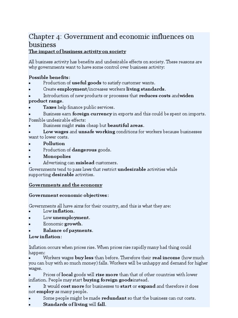 Chapter 4: Government and Economic Influences On Business | PDF ...