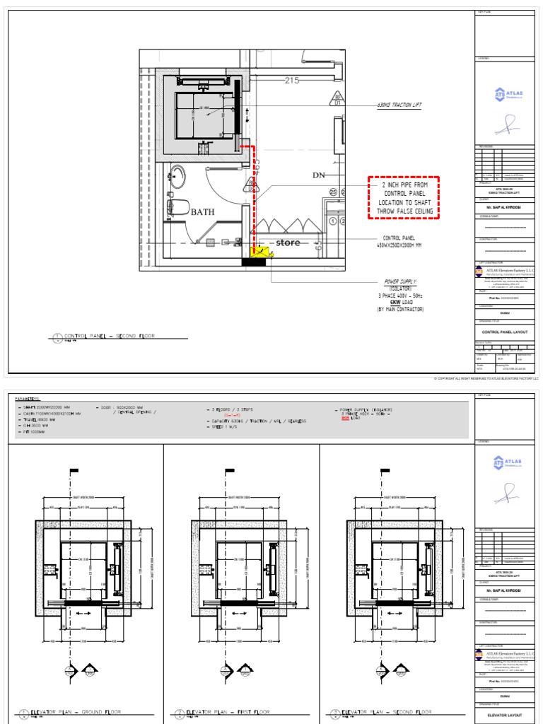 Dubai 630KG Traction Lift Layout | PDF