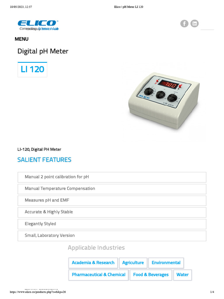 Elico _ pH Meter LI 120 | PDF | Ph | Electricity