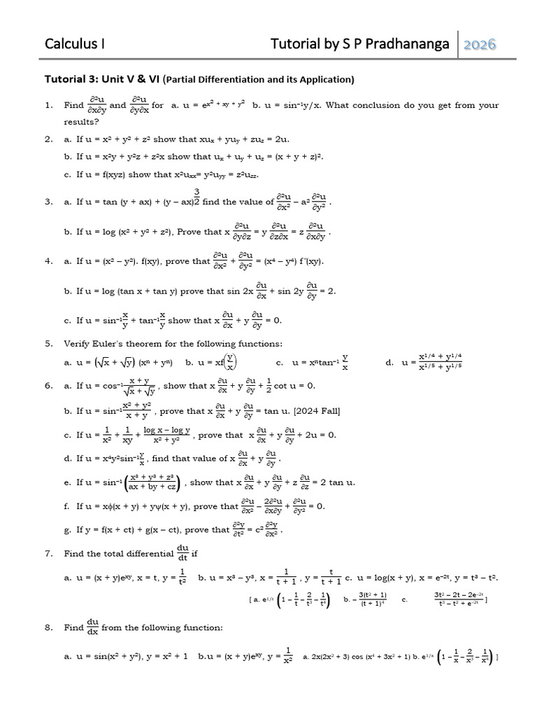 Calculus I (Tutorial 4- Partial Differentiation and Its Application ...