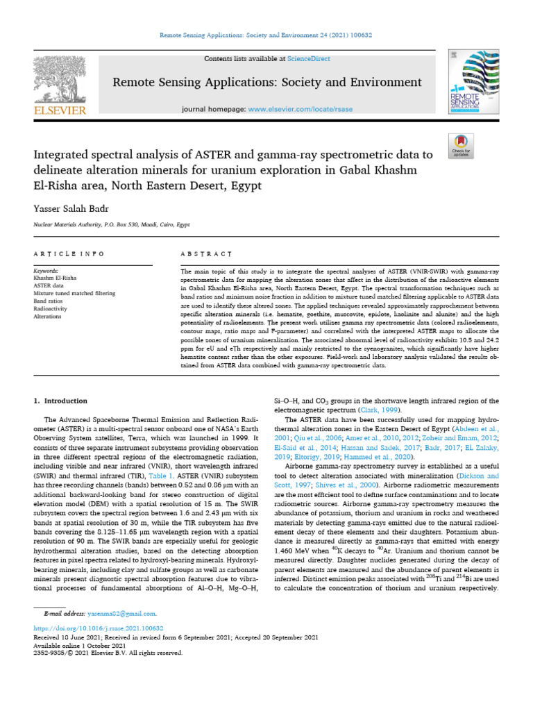 Badr - 2021 - Integrated Spectral Analysis of ASTER and Gamma-ray ...