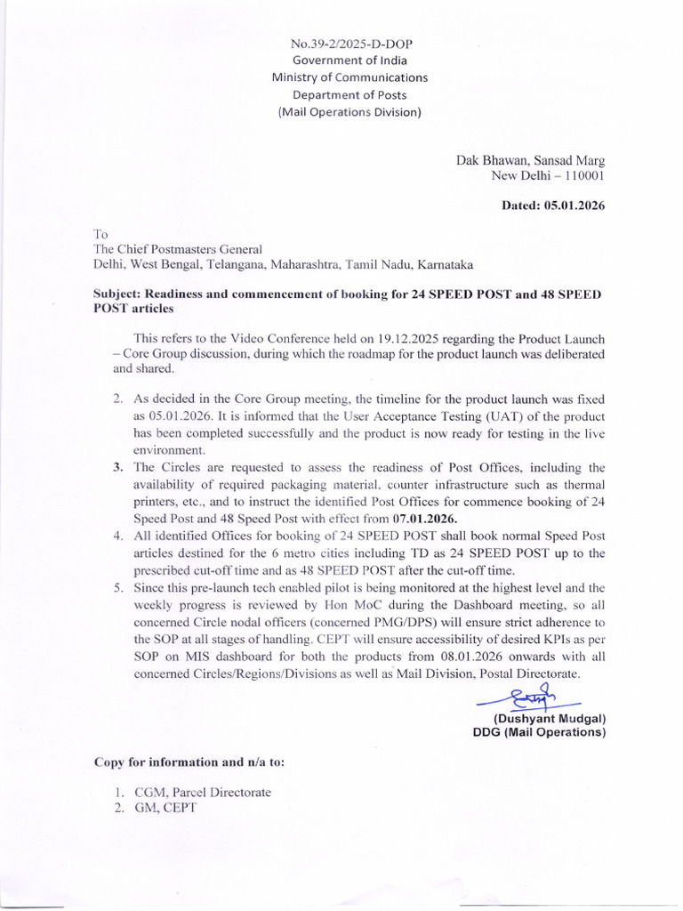 Letter No. 39-2-2025-D-DOP Dated 05.01.2026 | PDF | Written ...