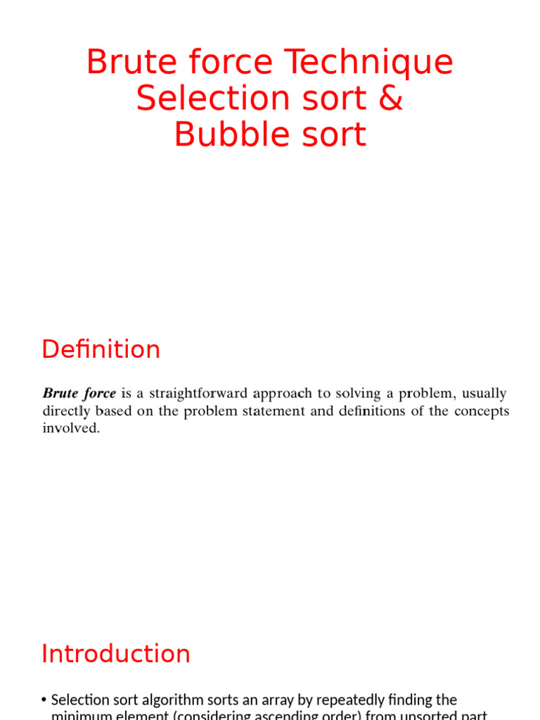1.Brute Force Technique- Bubble & Selection | PDF