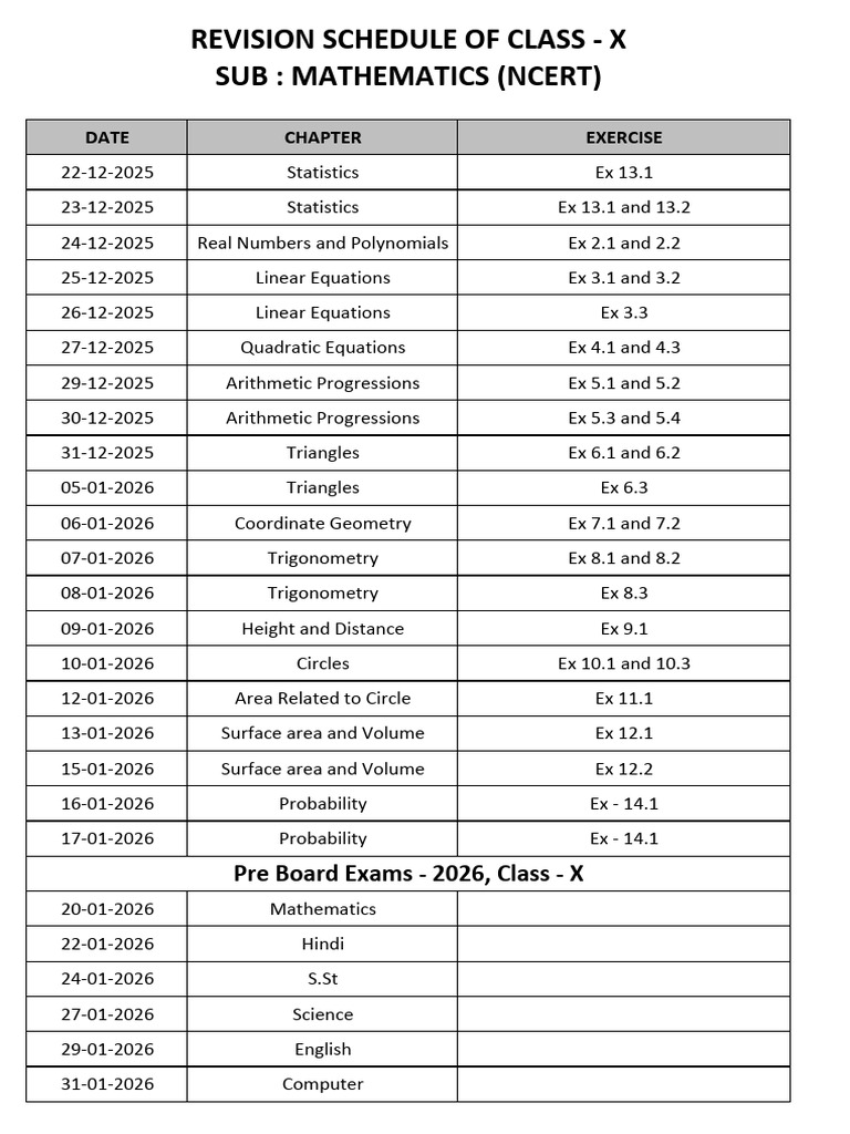 Maths Revision Schedule | PDF
