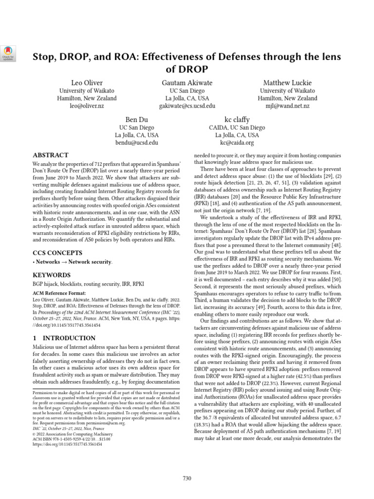 Stop, DROP, and ROA - Effectiveness of Defenses Through The Lens | PDF ...
