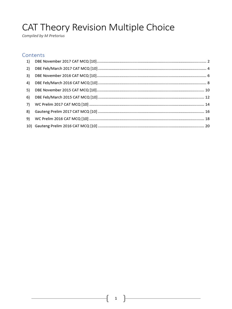 CAT12 MCQ Revision Worksheets | PDF