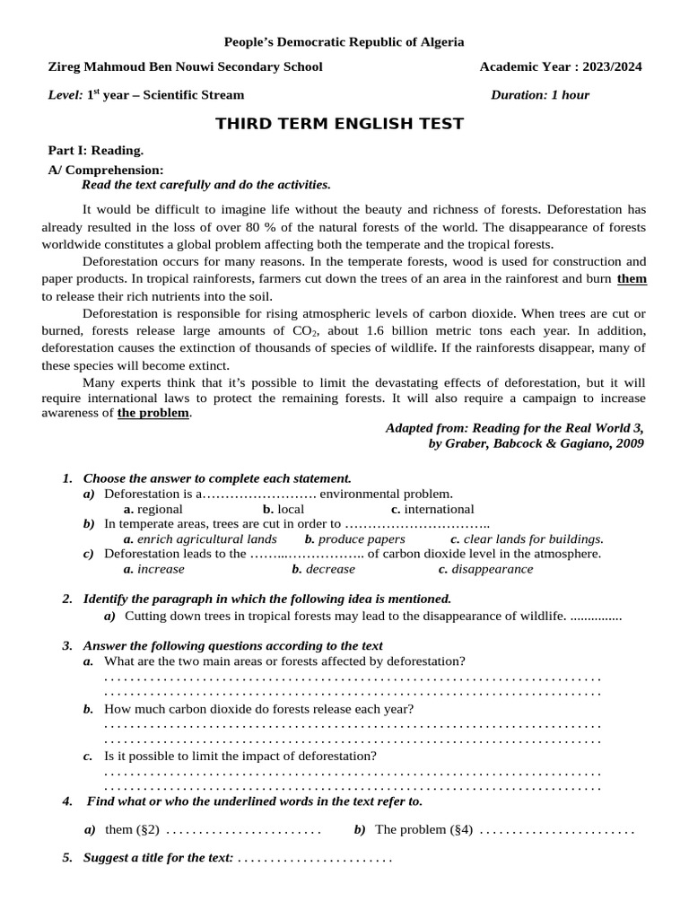Back to Nature Test Deforestation | PDF | Deforestation | Forests