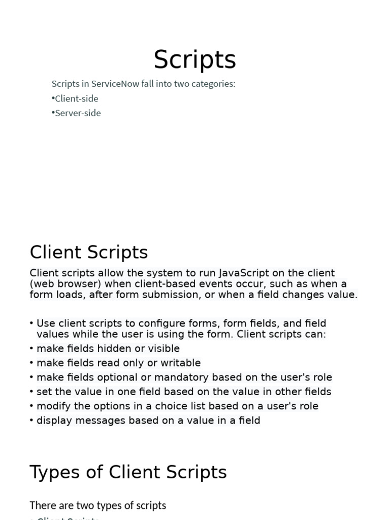 ServiceNow Client and UI Scripts Guide | PDF | Client–Server Model ...