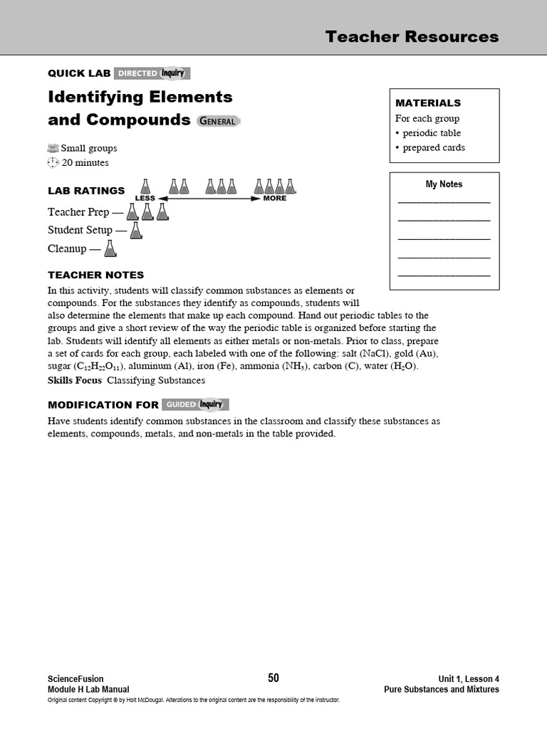 Identifying Elements and Compounds Lab | PDF | Chemical Substances ...