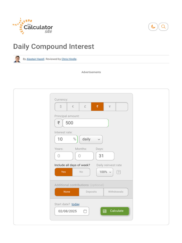 Daily Compound Interest Calculator | PDF | Interest | Compound Interest