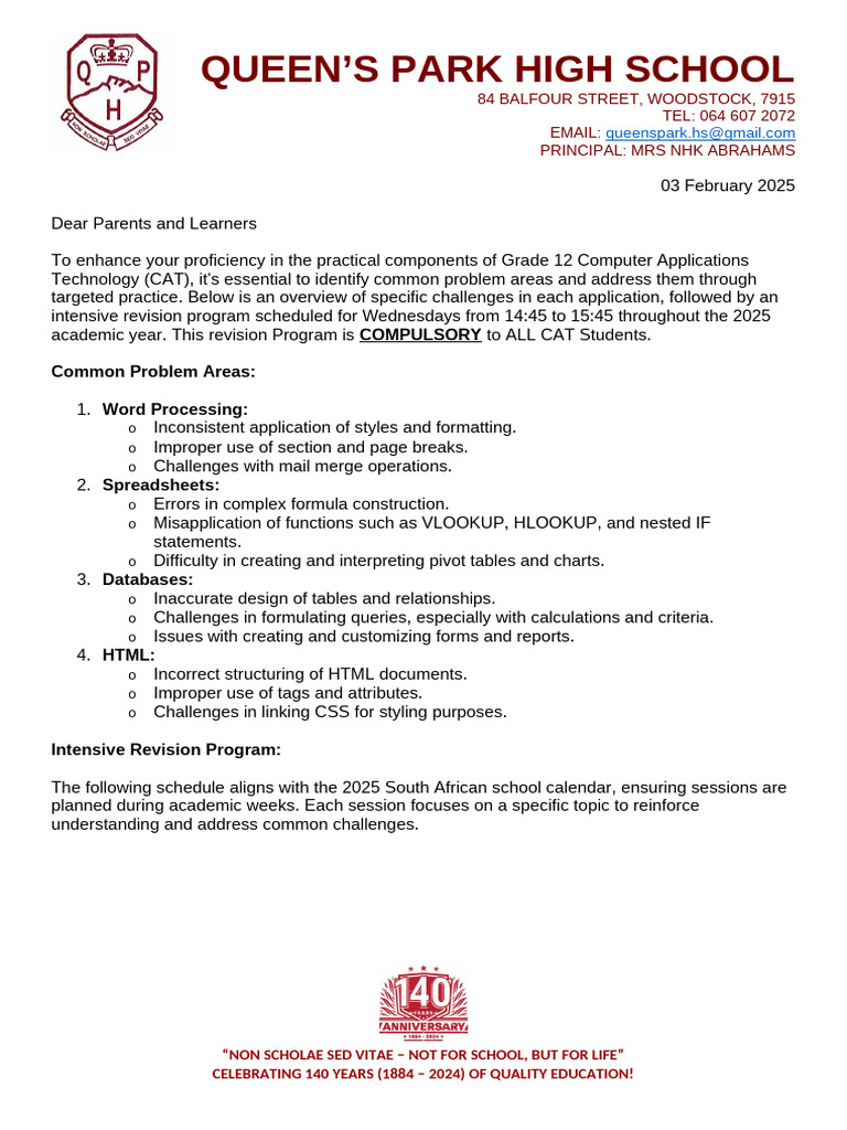 Grade 12 CAT Revision Programme | PDF | Html Element | Html