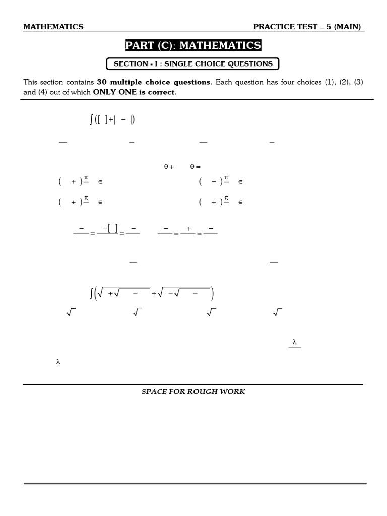 Mathematics (Main) Question Paper-5 | PDF | Function (Mathematics ...