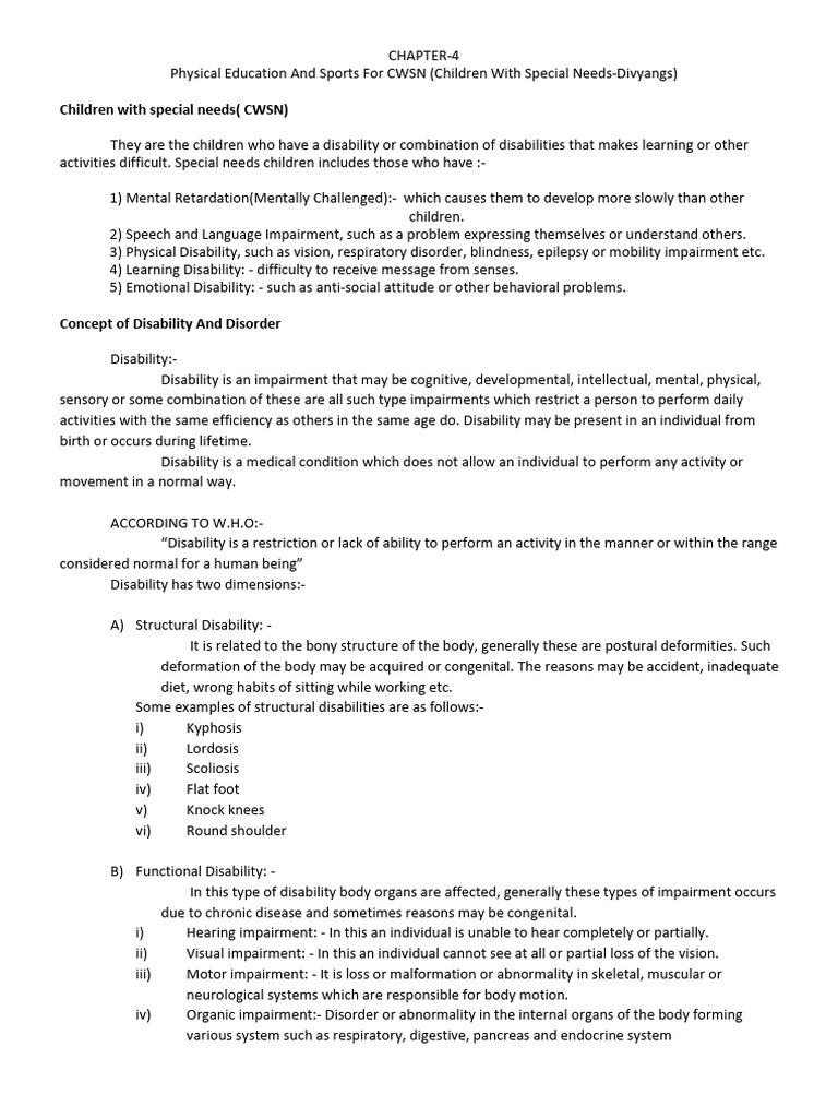 CH-4 Physical Edn. and Sports for CWSN | PDF | Paralympic Games ...