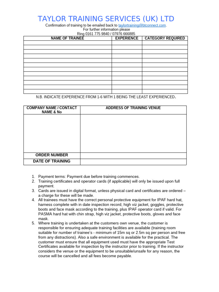 Taylor Training Services Terms & Conditions | PDF