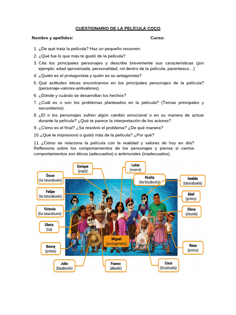 Cuestionario Coco | PDF