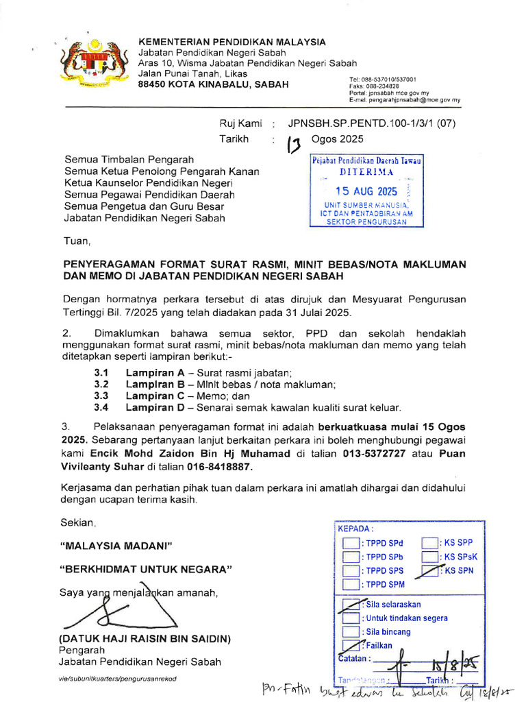 Format Surat Rasmi, Minit Bebas Dan Memo | PDF