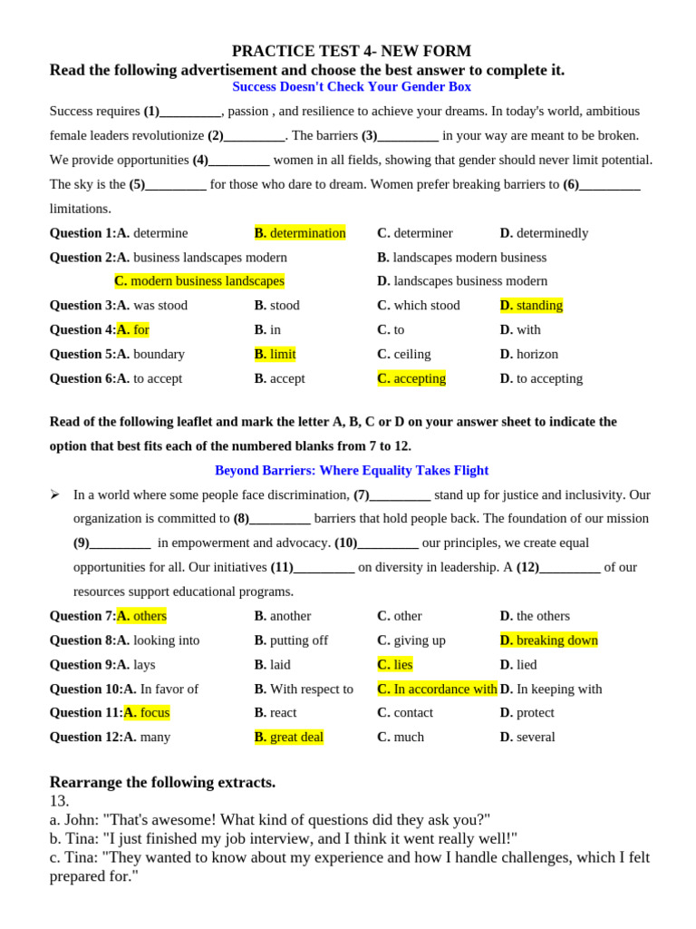 KEY- PRACTICE TEST 4-NEW FORM | PDF | Sleep | Rapid Eye Movement Sleep