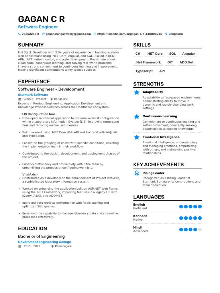 Full Stack Developer Resume - Gagan C R | PDF | Computing | Software ...