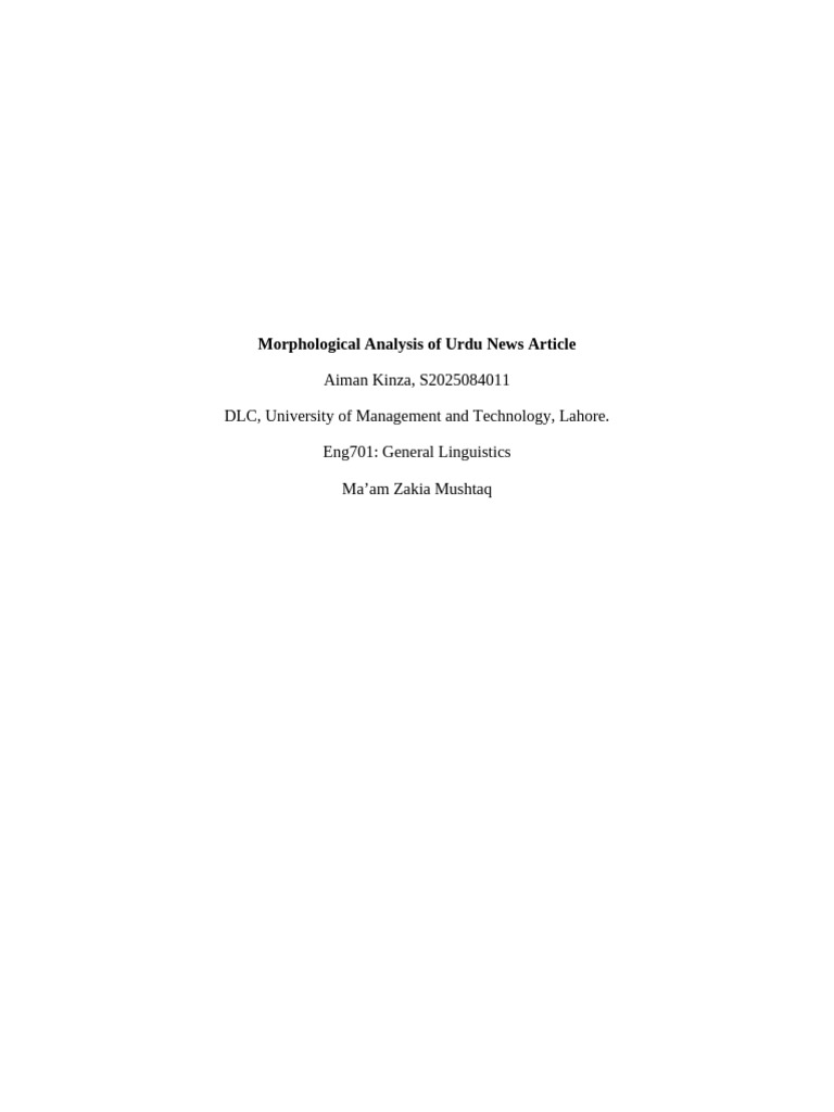 Urdu_Morphological_Analysis | PDF | Morphology (Linguistics) | Noun