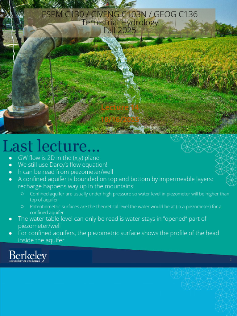 lecture-14-10_16_2025-groundwater-flow-equations-1_1764803505615 | PDF | Aquifer | Equations