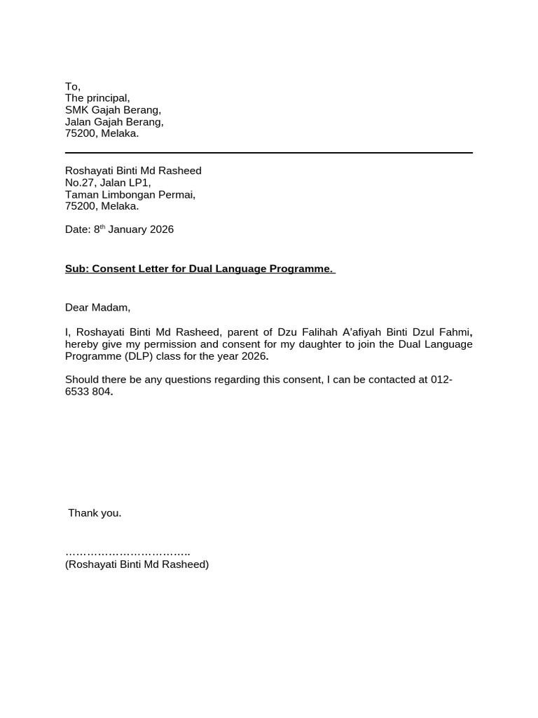 Consent Letter for Dual Language Program | PDF