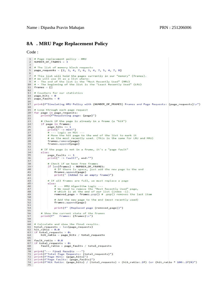 MRU Page Replacement | PDF